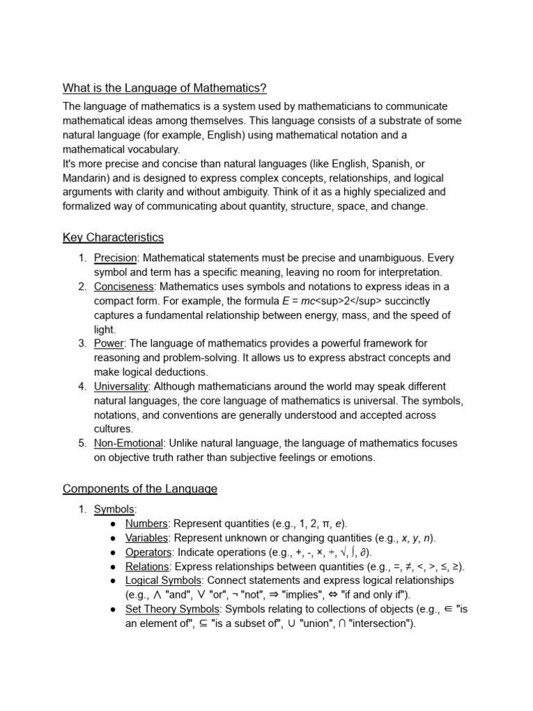 What Is The Language of Mathematics | PDF | Mathematics | Function (Mathematics)