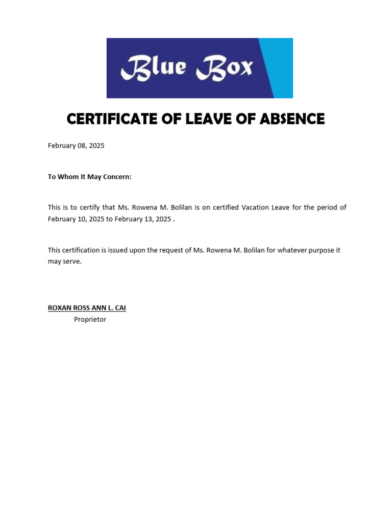 Certificate of Leave of Absence | PDF