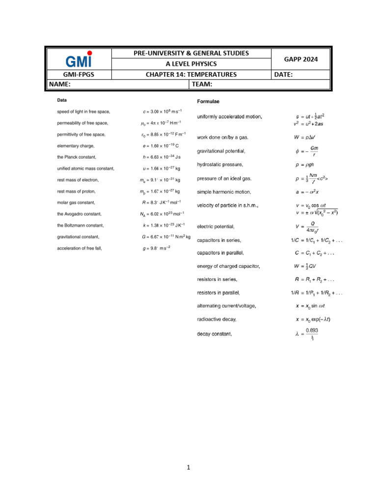 A Level Physics: Temperature Questions | PDF