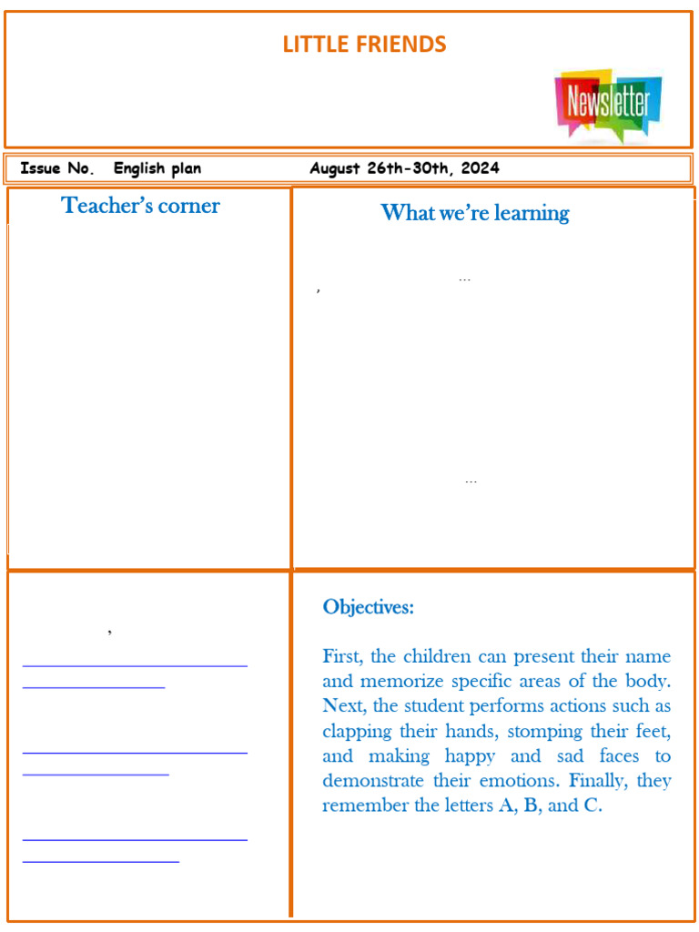 Little Friends Weekly Learning Plan | PDF