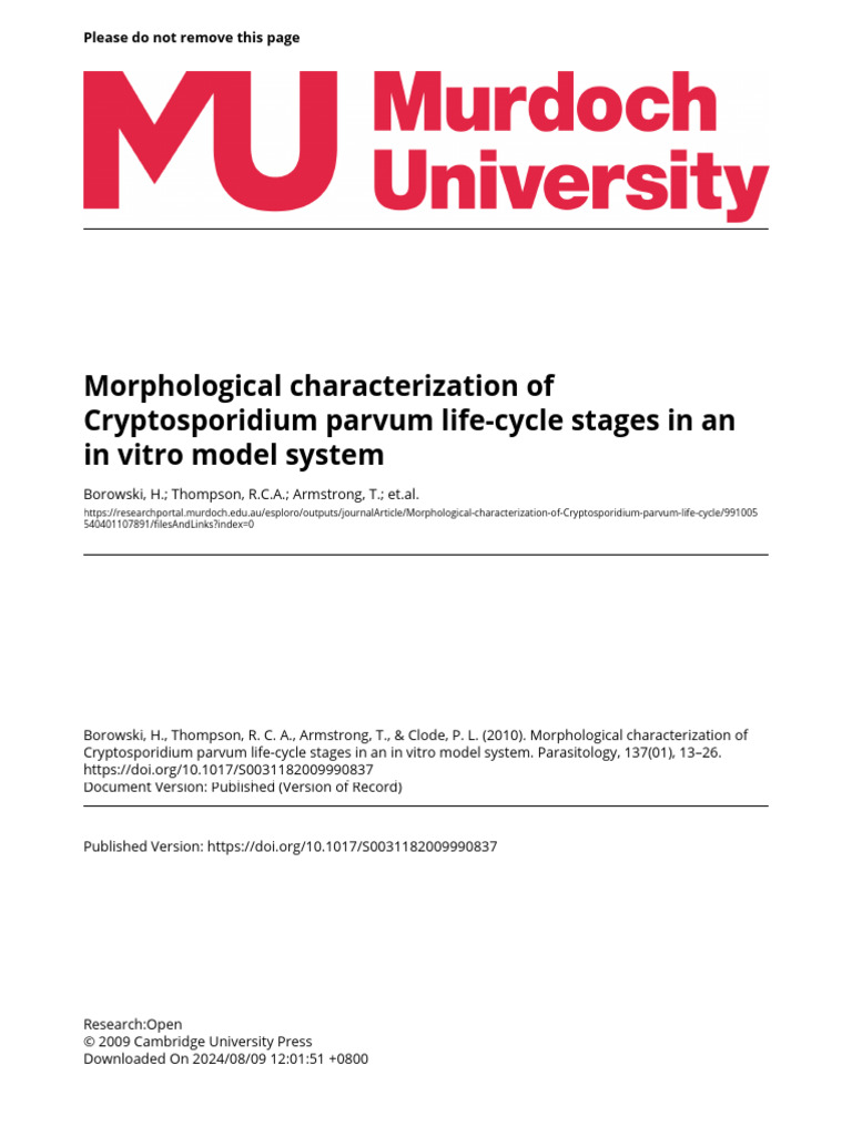Morphological Characterization of Cryptosporidium Parvum | PDF ...