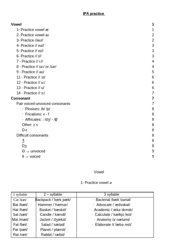IPA practice - version 1 | PDF | Consonant | Phonetics