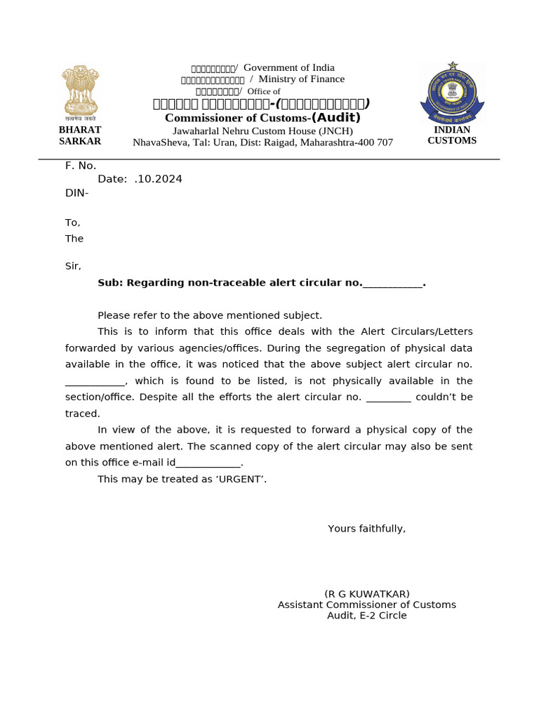 Alert Non Traceable Letter | PDF