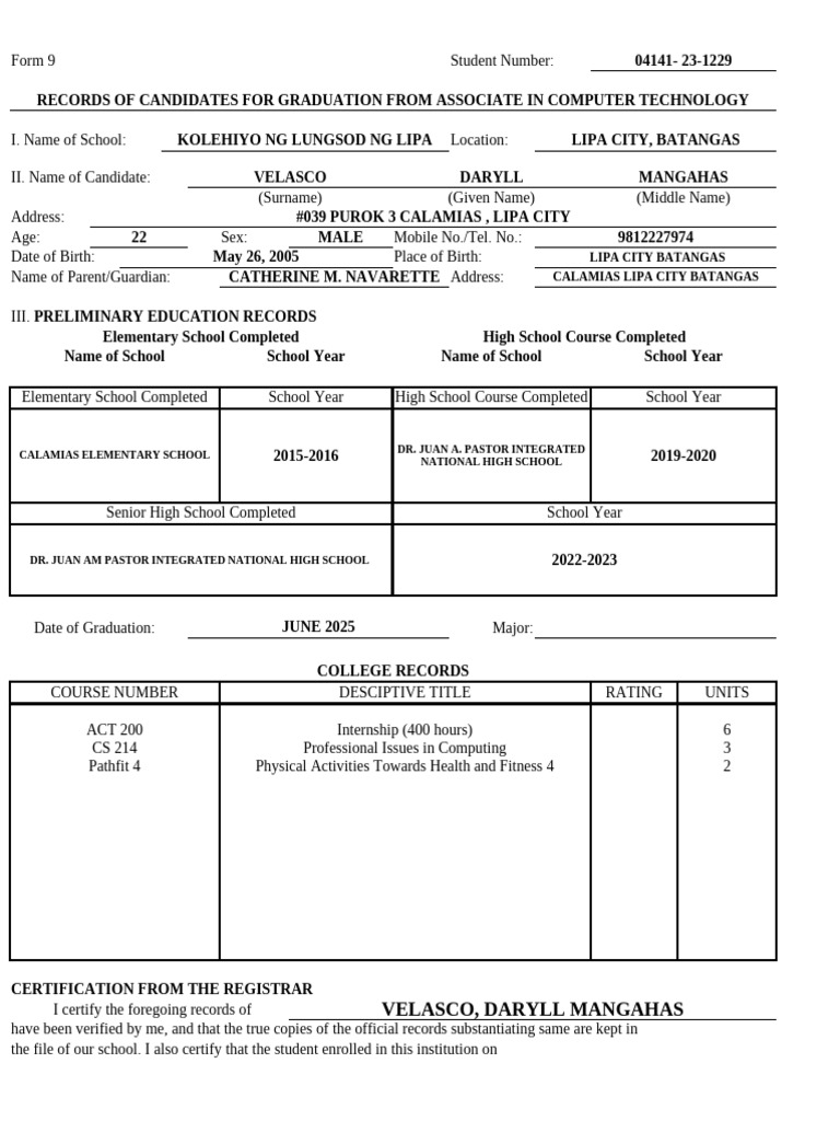 MARALIT Application For Graduation | PDF