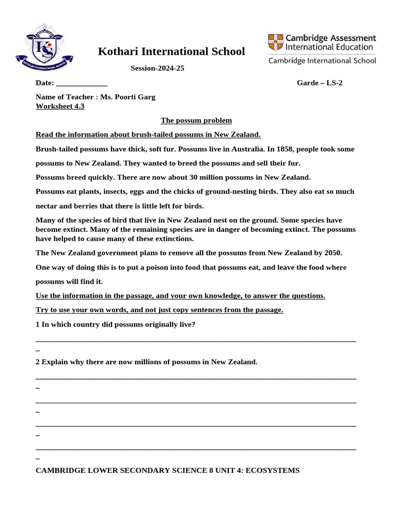 4.3 Worksheet | PDF | Birds | Zoology