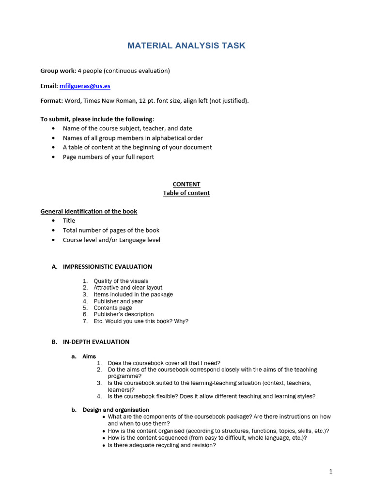 MATERIAL ANALYSIS TASK INTRUCTIONS-2024-Bb | PDF | Learning | Vocabulary