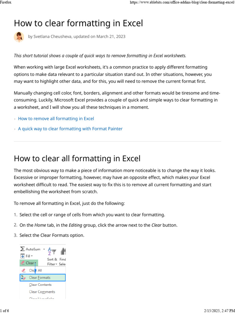 Clear Formatting In Excel How To Remove All Formats In A Cell Pdf Microsoft Excel
