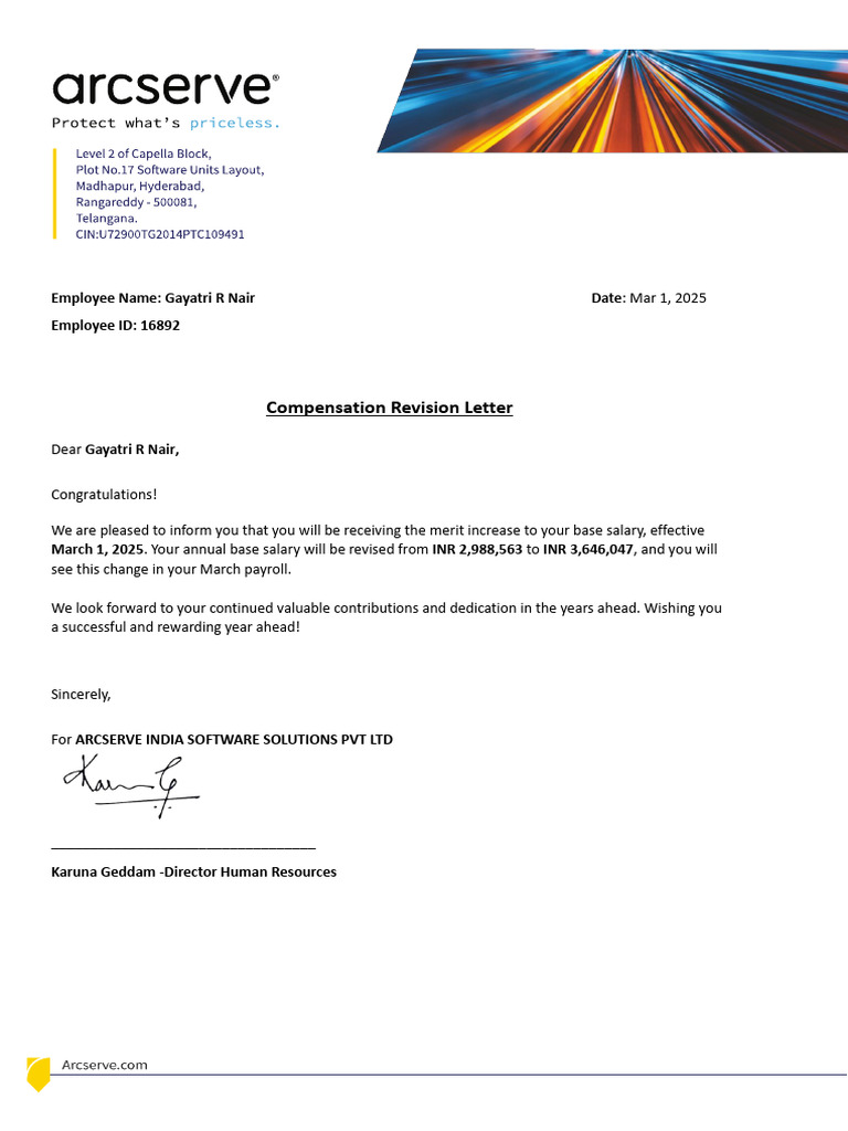 Letter of Compensation Revision - Gayatri R Nair | PDF