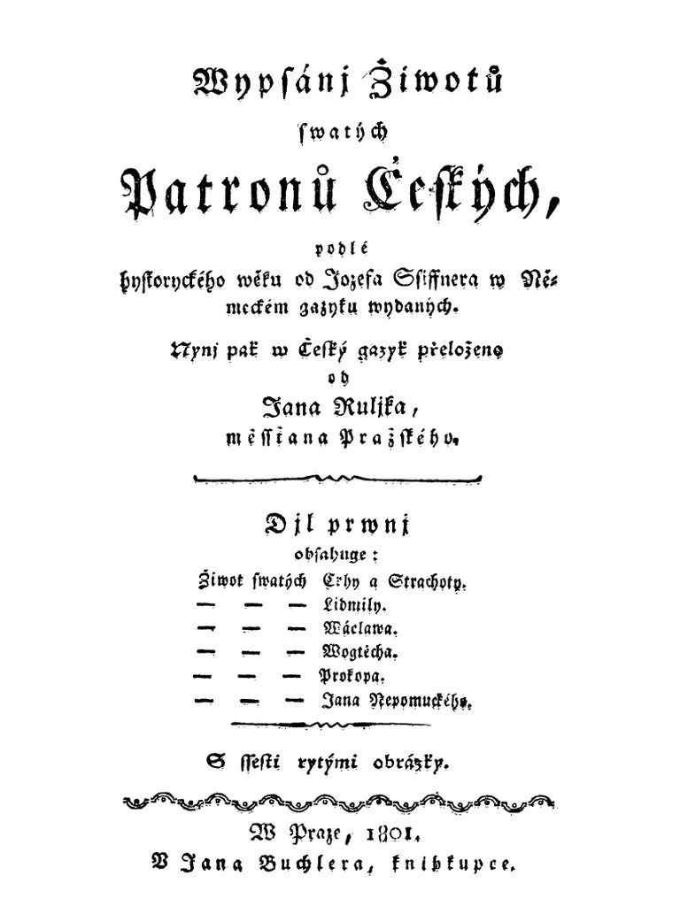 Vypsání Životů Svatých Patronů Českých. Díl Prvý, Shiffner, 1801 | PDF