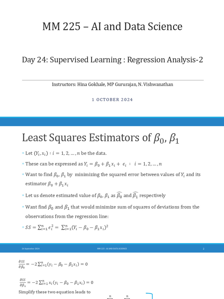 Day 24 Supervised Learning - REgression Analysis - 2 | PDF | Errors And Residuals | Regression ...