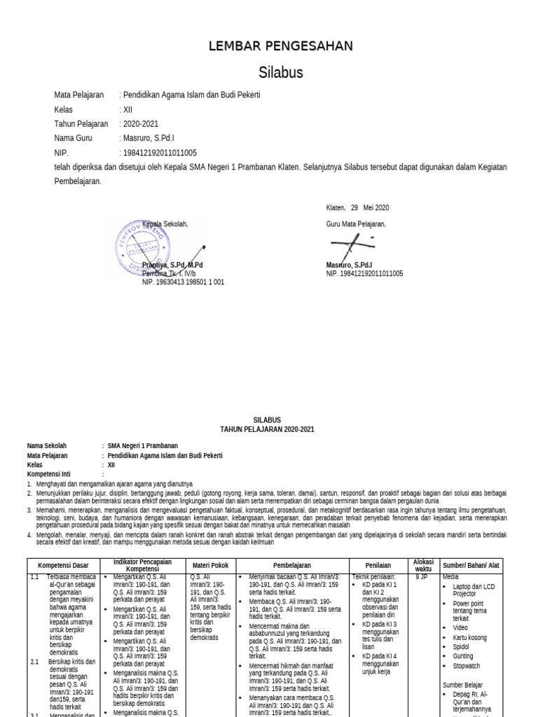 Silabus Pai Sma Xii | PDF