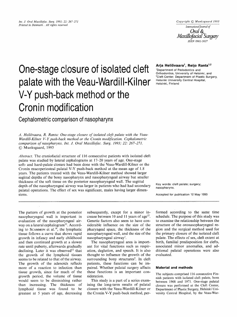 0ne-Stage Closure of Isolated Cleft | PDF | Human Anatomy | Human Head ...