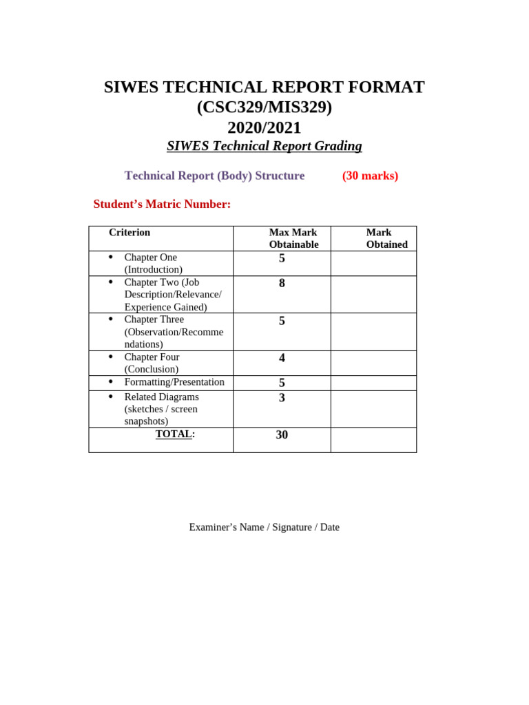 6a. SIWES Technical Report Grading Form | PDF