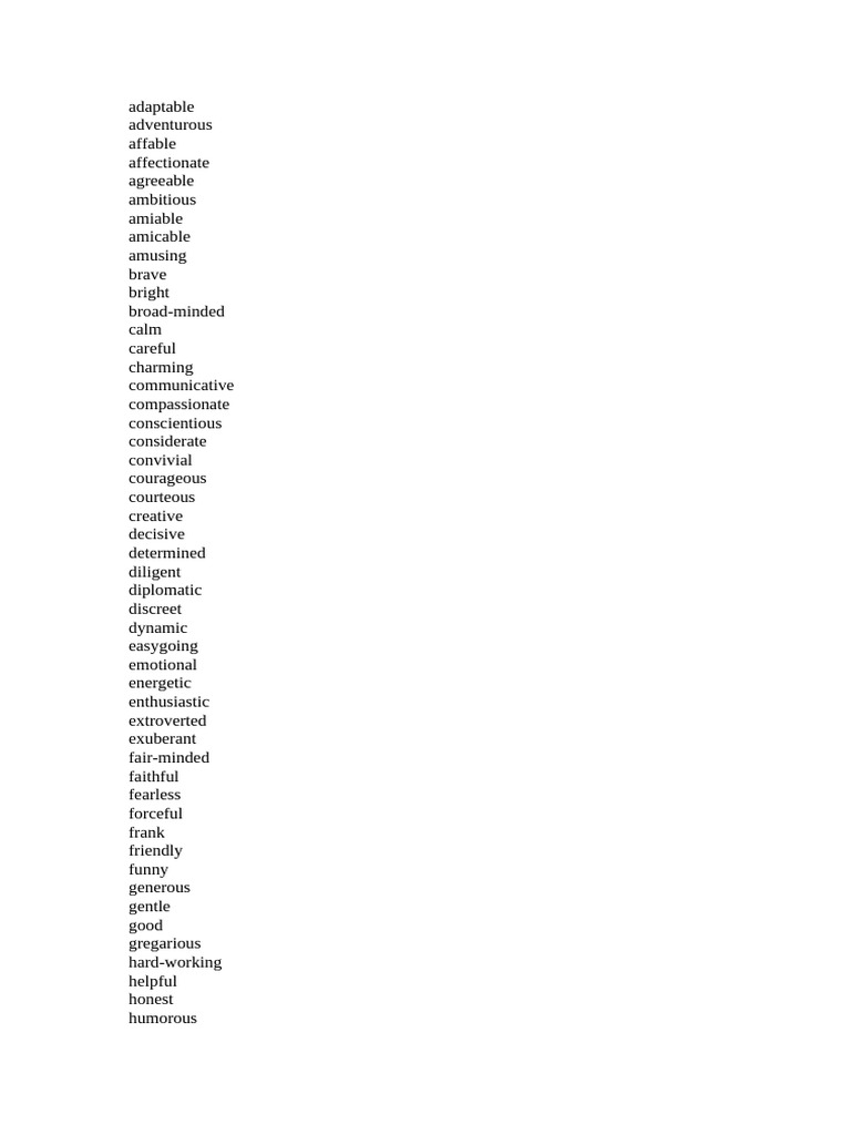 Descriptive Words for Character Traits | PDF