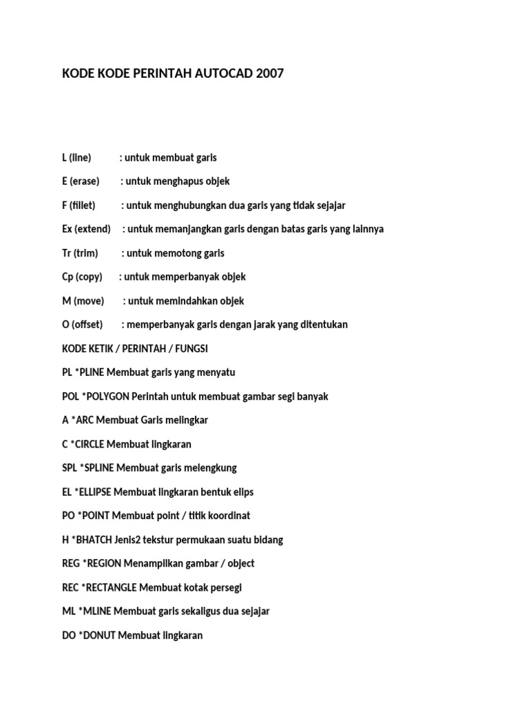 Kode Kode Perintah Autocad 2007 | PDF