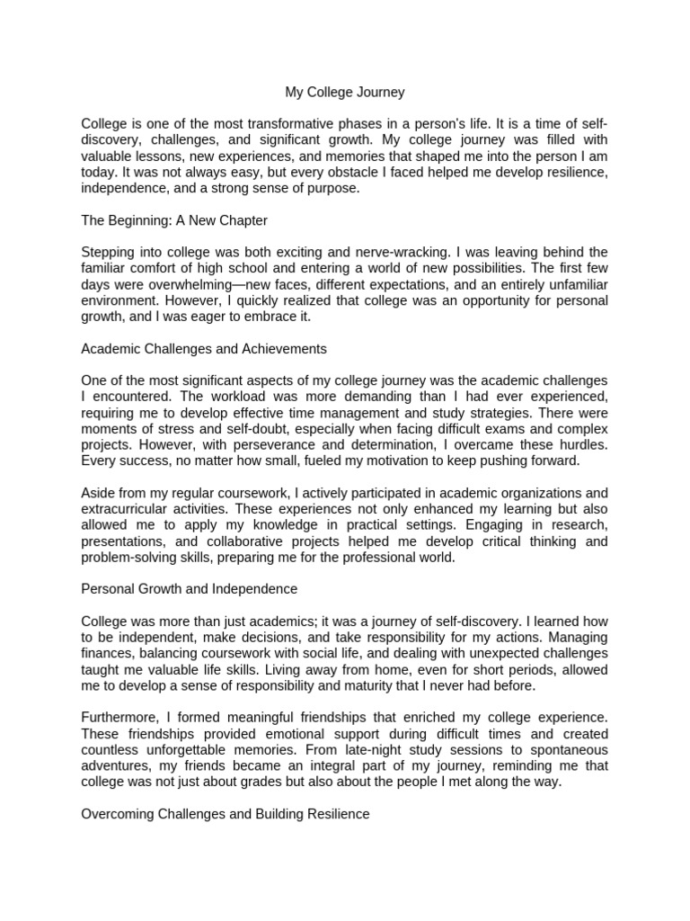 My College Journey | PDF | Psychological Resilience | Experience