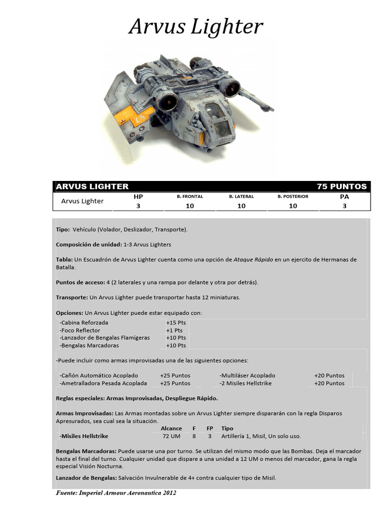 Arvus Lighter: Transporte y Armamento | PDF