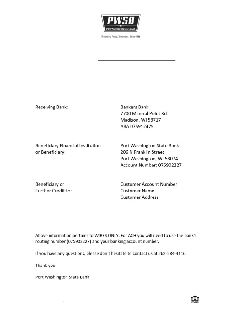 Domestic Incoming Wire Instructions | PDF