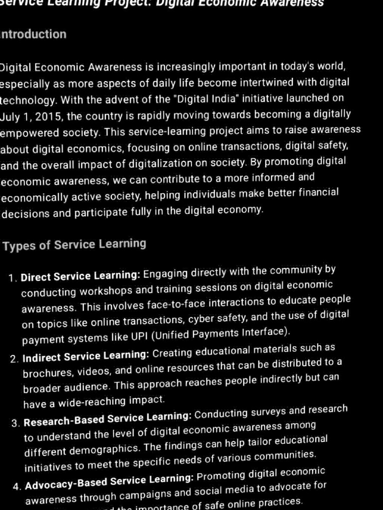 Digital Economic Awareness Project Guide | PDF | Service Learning ...