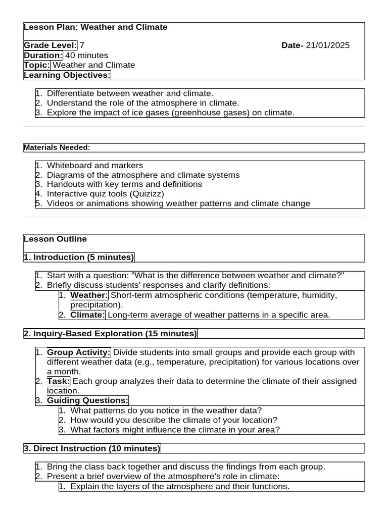 Weather vs. Climate Lesson Plan | PDF | Climate | Atmosphere Of Earth
