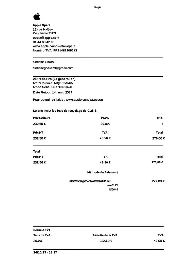 Facture AirPods Pro 2 | PDF