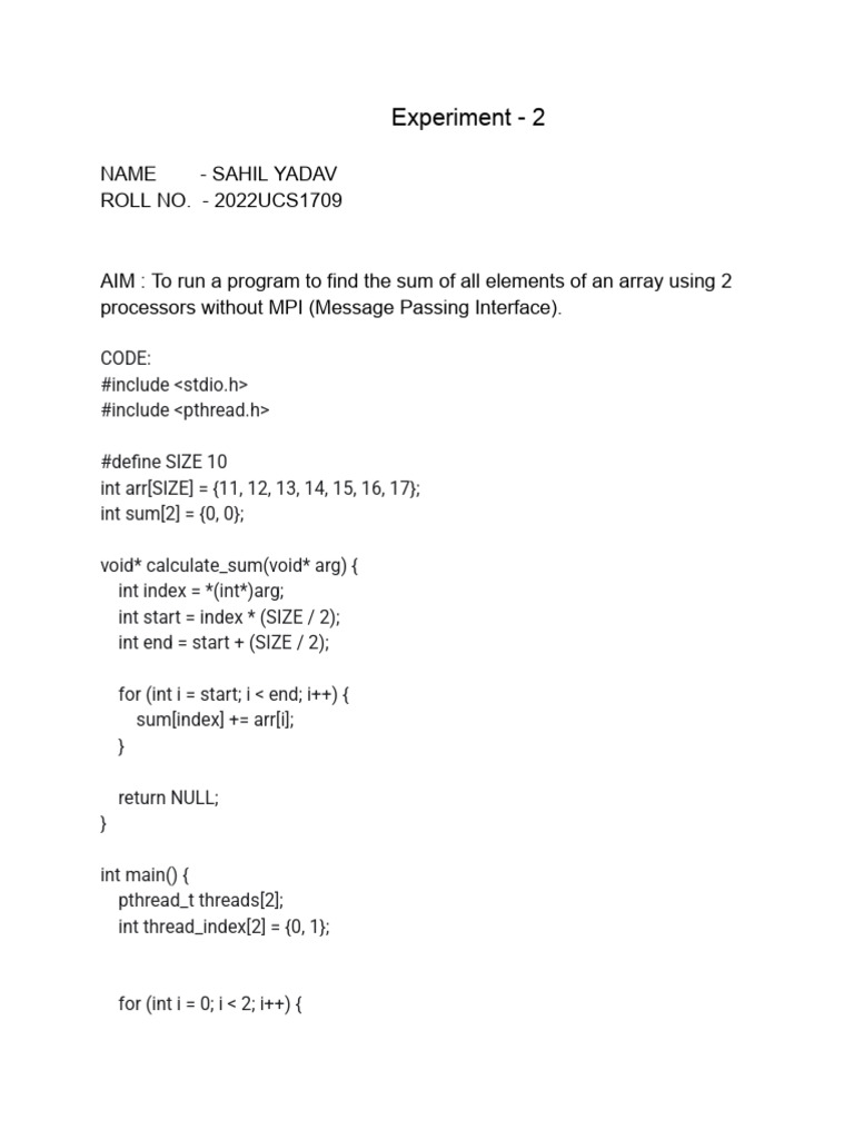 202ucs19 Hpc-Lab Exp2 | PDF