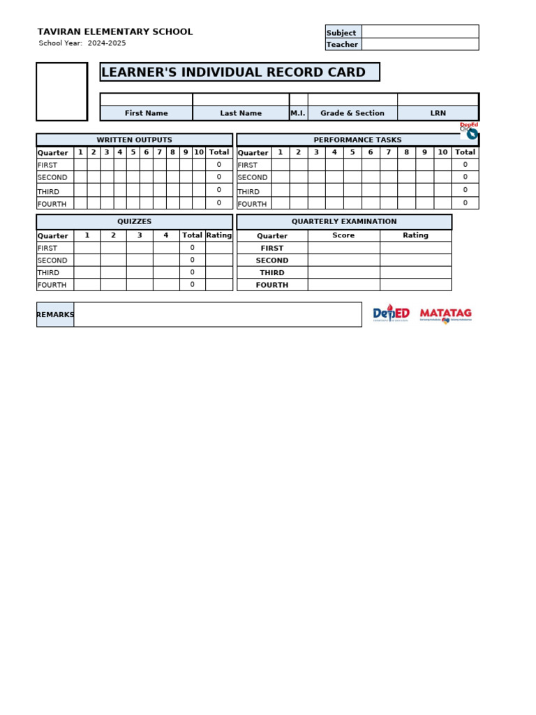 Learners Record Card Excel 1 | PDF