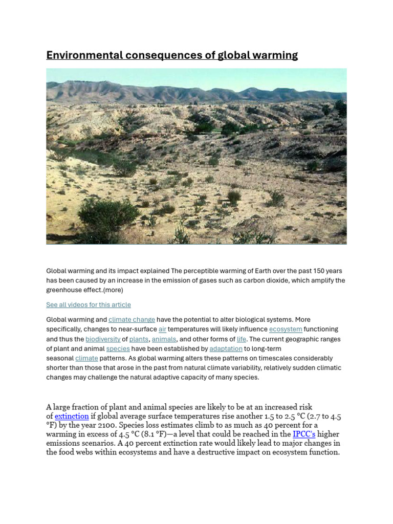Environmental Consequences of Global Warming | PDF | Climate Change | Coral