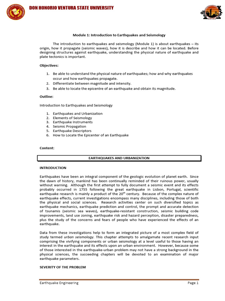 Earthquake-Engineering-Module-1 | PDF | Fault (Geology) | Plate Tectonics