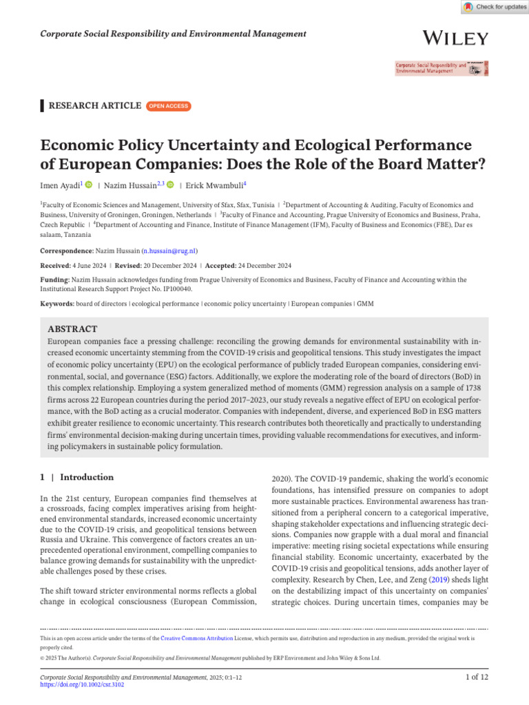 Economic Uncertainty & Board Role in EU Eco Performance | PDF ...
