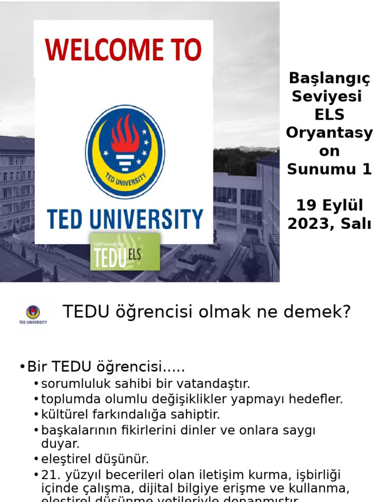 BasÌ§langÄ±cÌ§ Seviyesi ELS Oryantasyon Sunumu 1-GuÌ z 23-24 2 | PDF