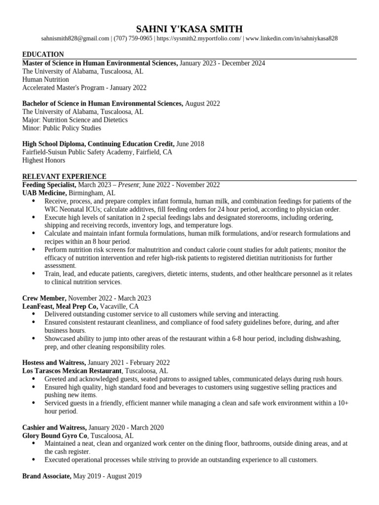 vmock | PDF | Dietitian | Health Care