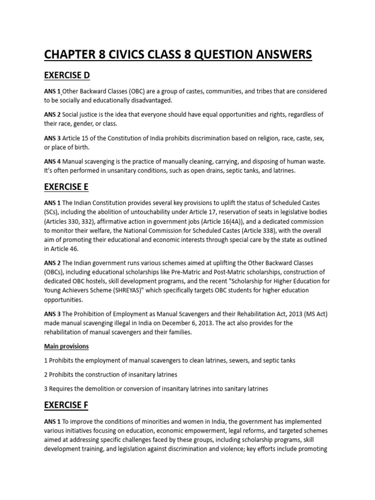 Chapter 8 Civics Class 8 | PDF | Rights | Injustice