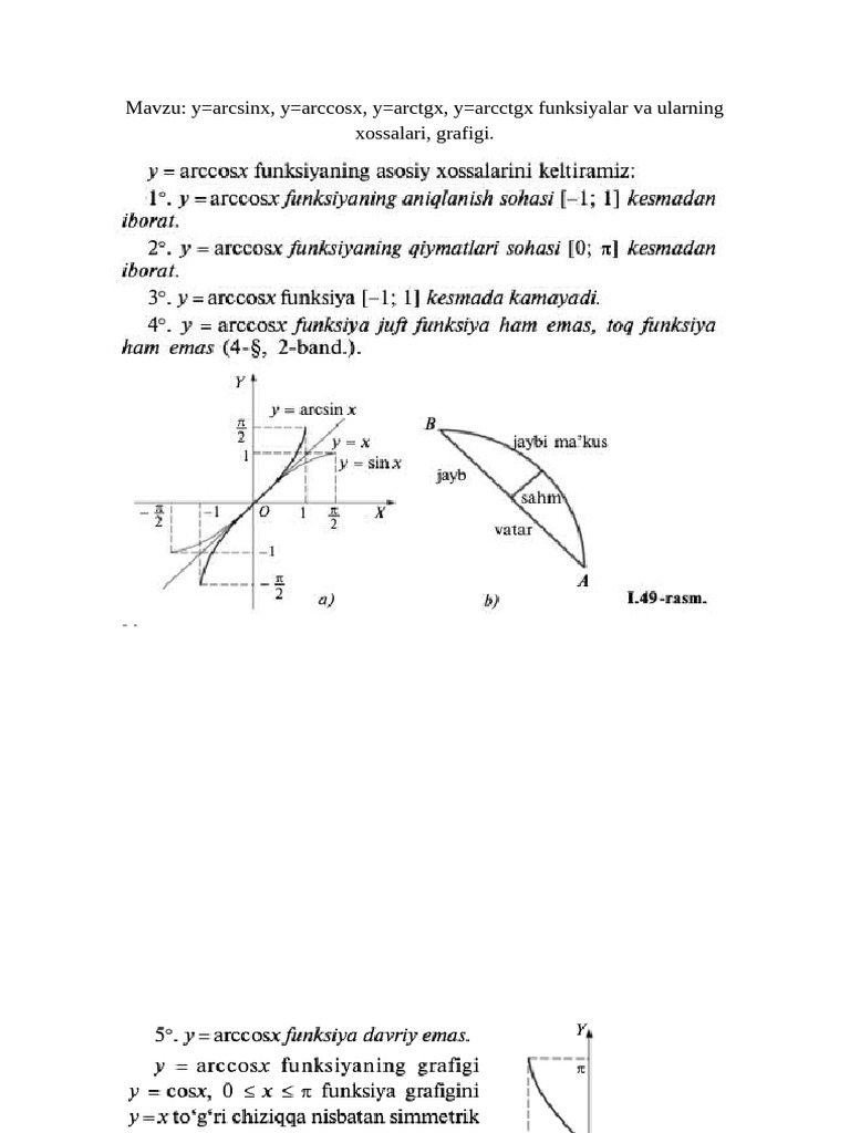 y Arcsinx, y Arccosx, y Arctgx, y Arcctgx Funksiyalar Va Ularning ...