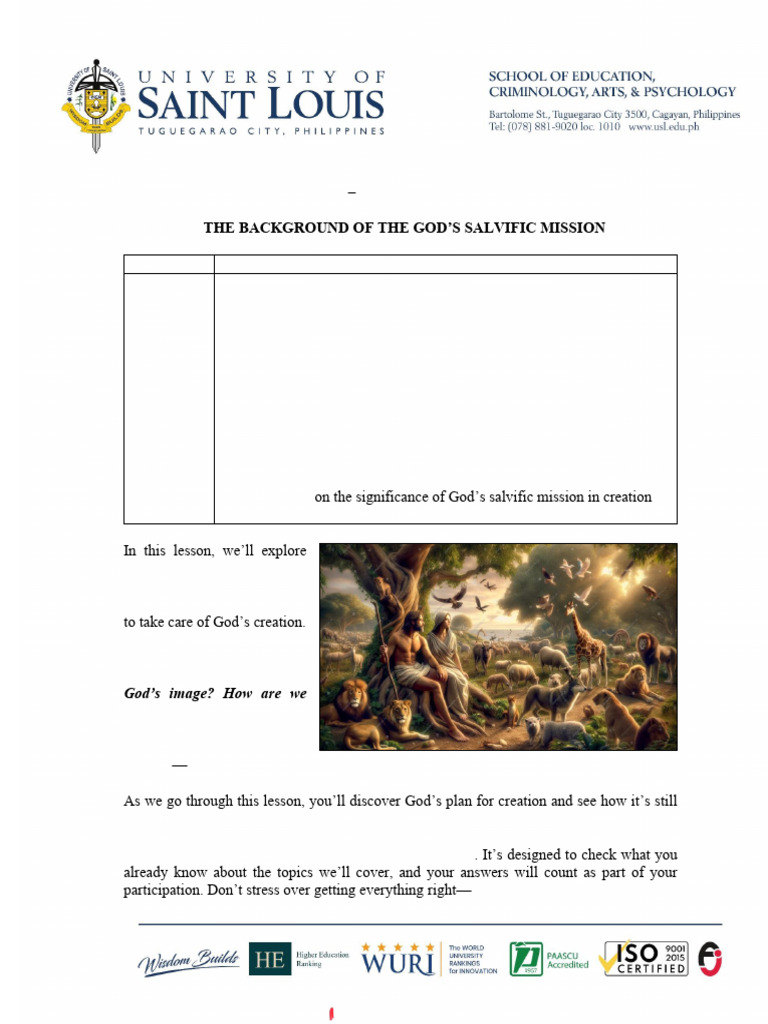 CFED 1043 (Week 1) The Background of Gods Salvific Mission | PDF | Genesis Creation Narrative ...