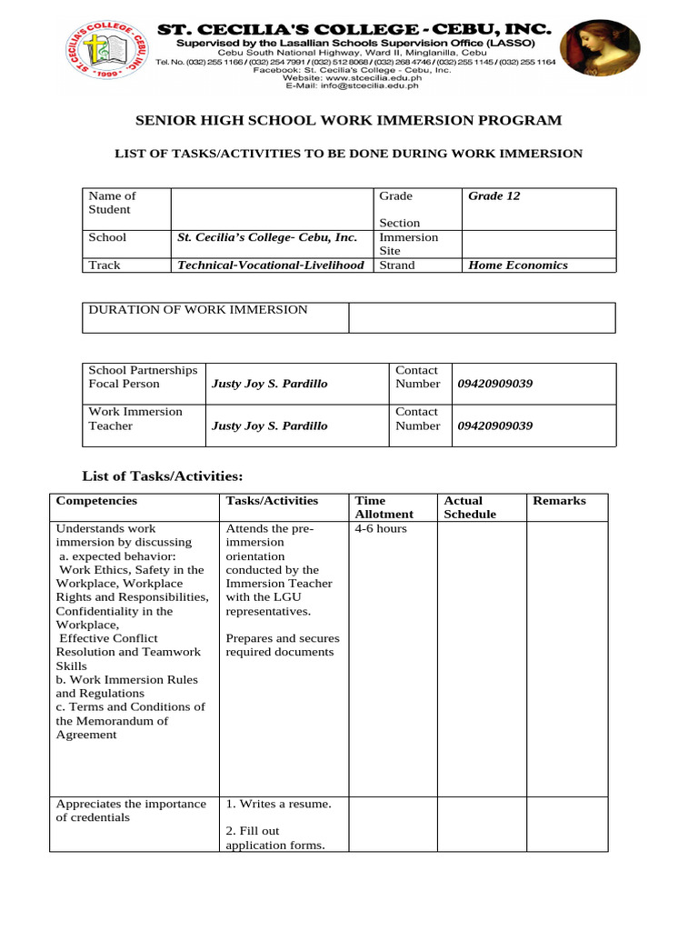 List of Activities in Immersion | PDF | Business | Social Psychology