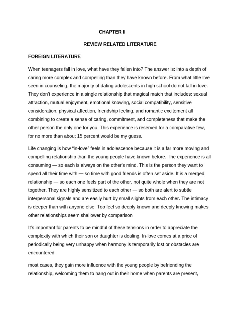 Chapter II Review Related Literature For | PDF | Adolescence | Intimate ...