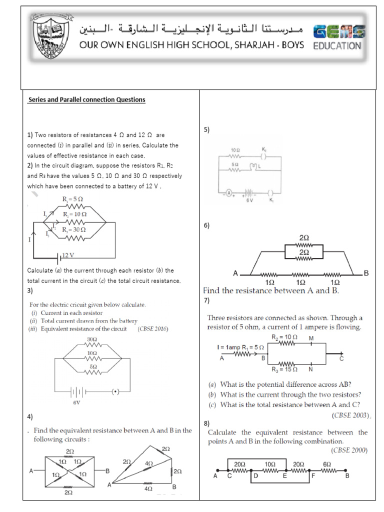 Electricity Worksheet | PDF