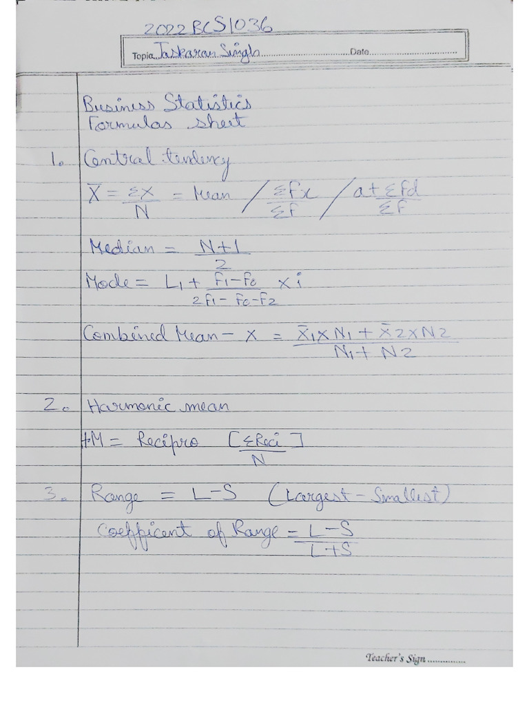 Business Statistics by Jaskaran Singh 2022BCS1036 | PDF