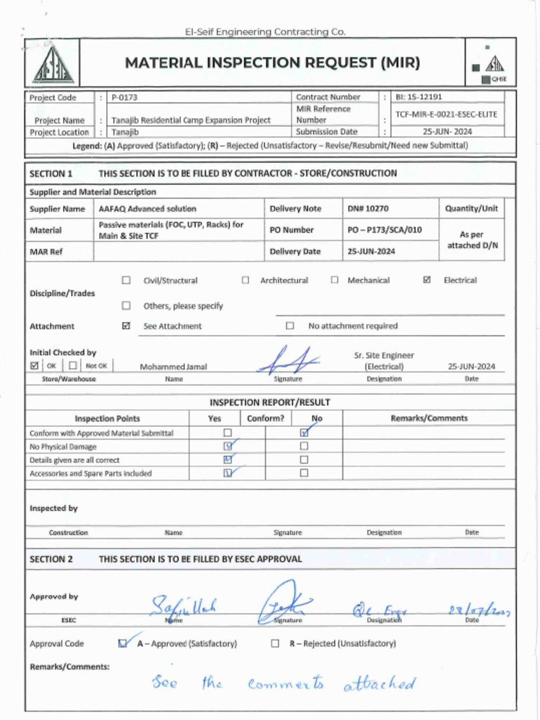 BI-15-12191-TCF-MIR-E-0021-00-ESEC-ELITE Passive Materials (FOC, UTP ...