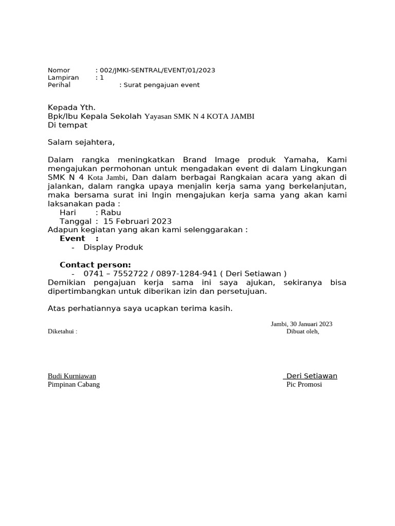 Surat Pengajuan Event SMKN 4 | PDF
