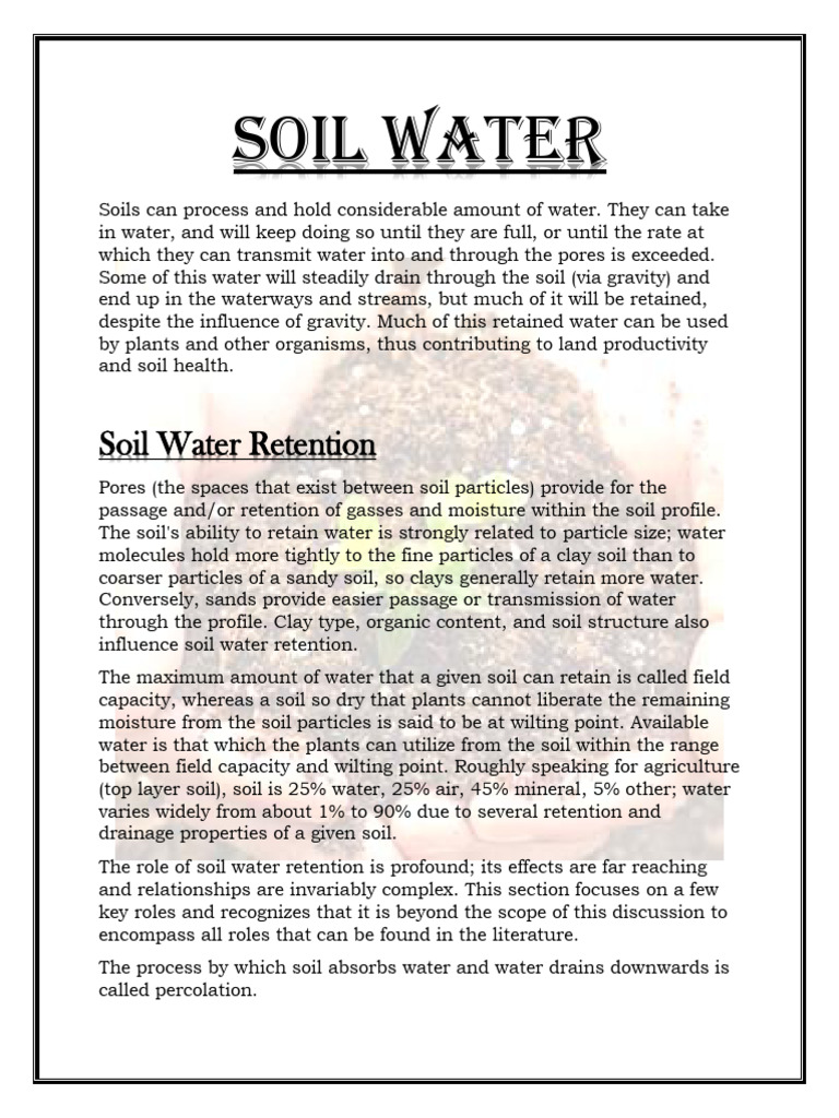 Soil Water Retention and Importance | PDF | Soil | Porosity