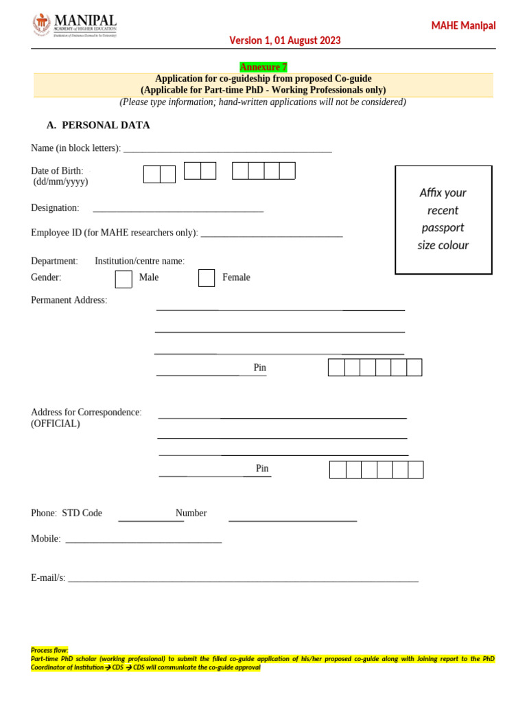 Annexure 7-Application For Guideship From Proposed Co-Guide | PDF ...