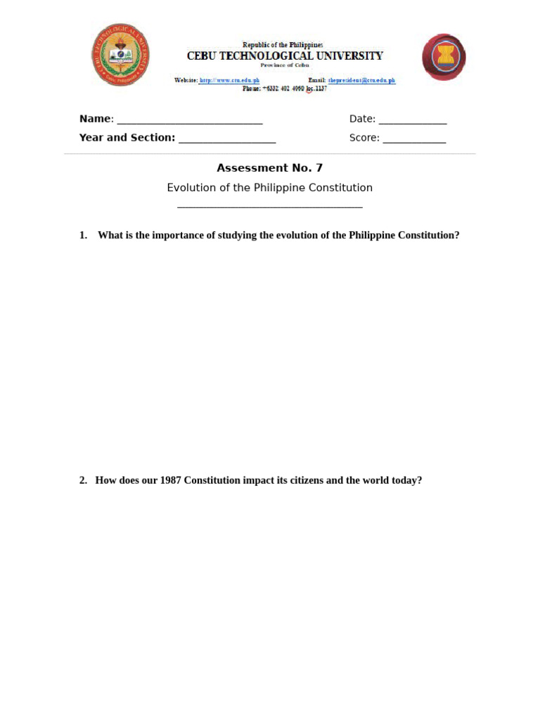 Assessment On Constitution | PDF