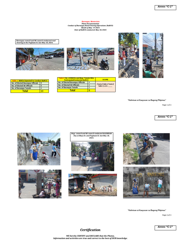 Annex C-1 - Photo Documentation - Barangay BaRCO Monthly Monitoring Report Template With BSKO ...