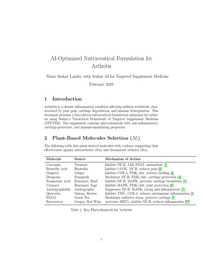 AI Optimized Nutraceutical Formulation For Arthritis | PDF ...