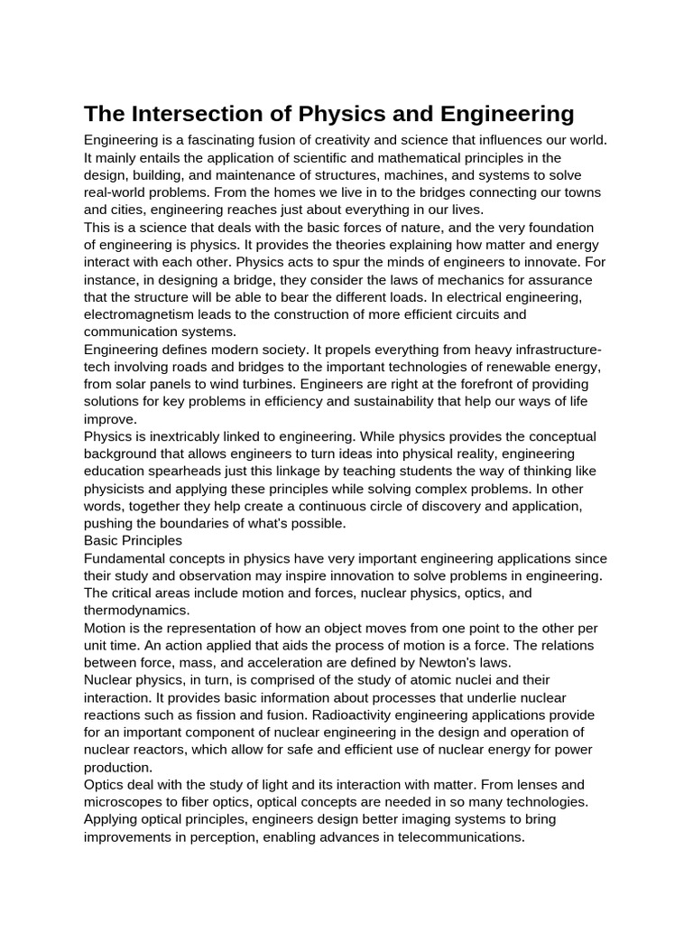 The Intersection of Physics and Engineering (1) | PDF | Physics | Engineering