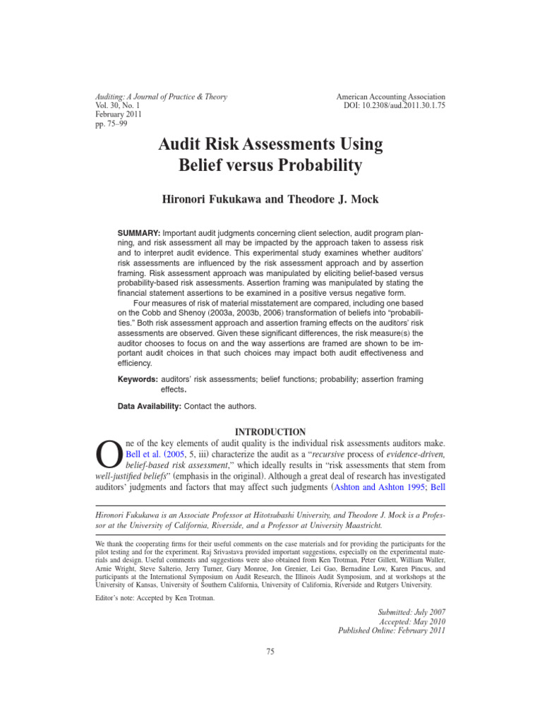 Audit Risk Assessments Using Belief Versus Probability | PDF | Audit | Risk