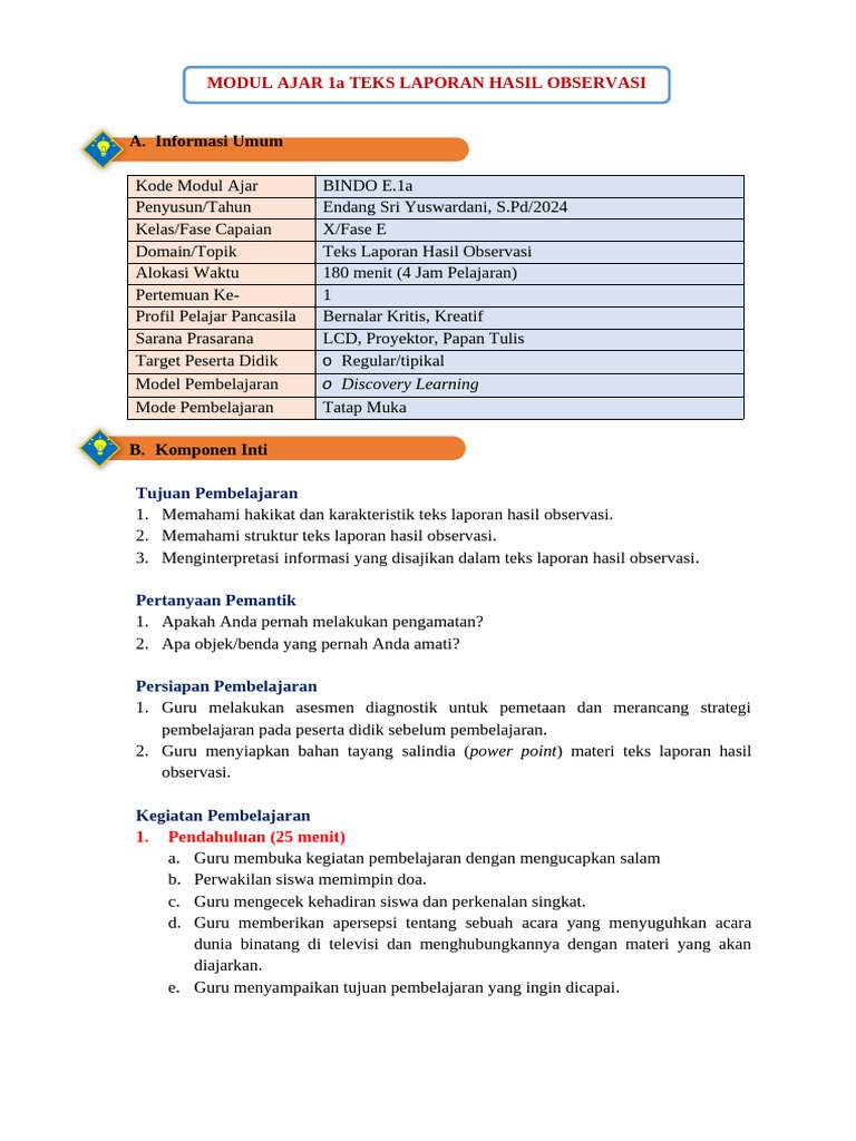 ATP DAN MODUL AJAR BAB 1 BAHASA INDONESIA SMK KELAS X | PDF