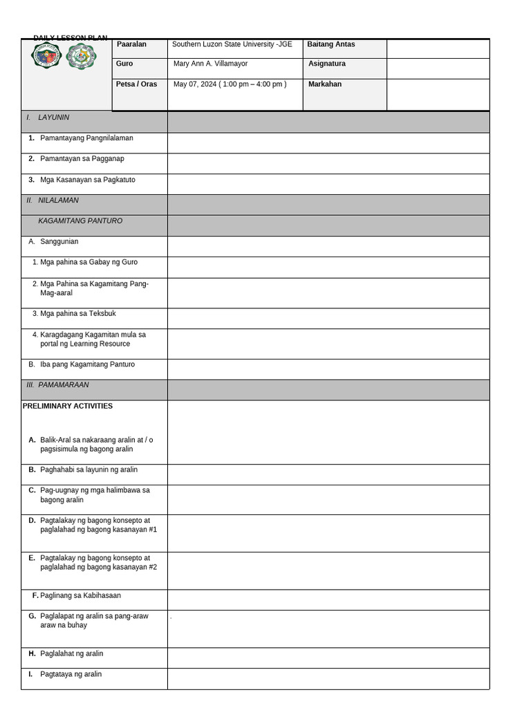 DLP Deped Tagalog Outline | PDF